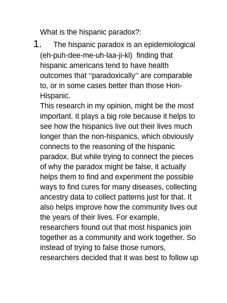 Hispanic Paradox: Health Insights | PDF | Cardiovascular Diseases