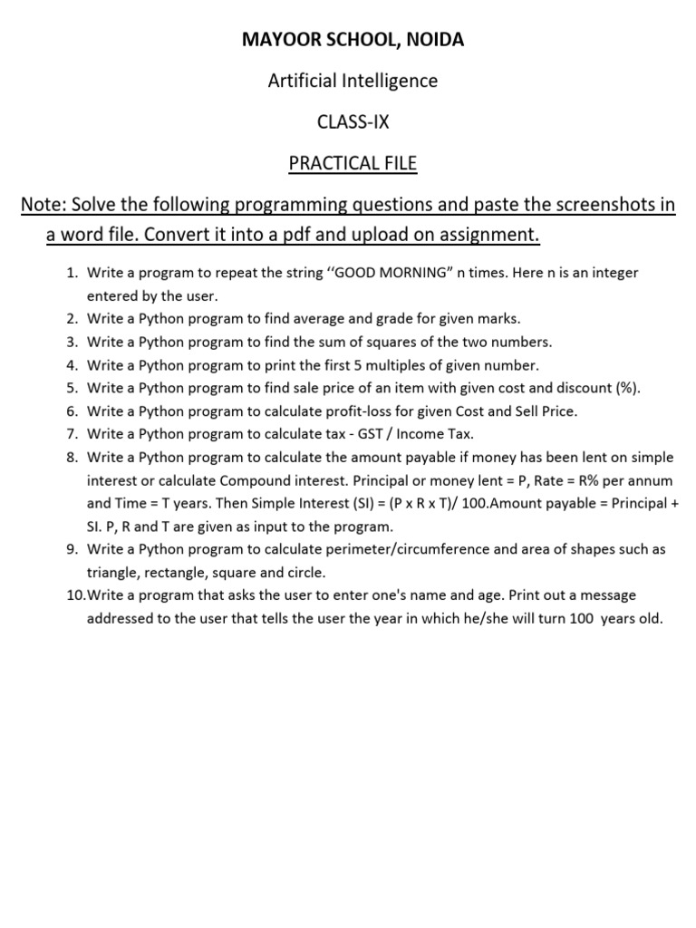 ClassIX AI PracticalFile Questions | PDF