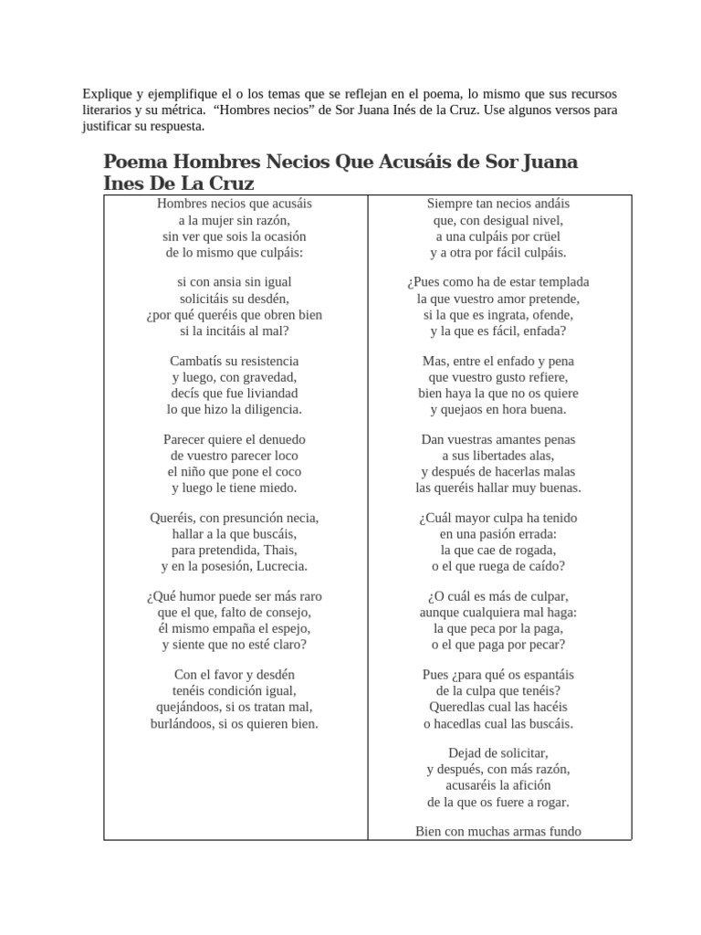 Análisis del poema "Hombres necios" de Sor Juana | PDF | Barroco ...