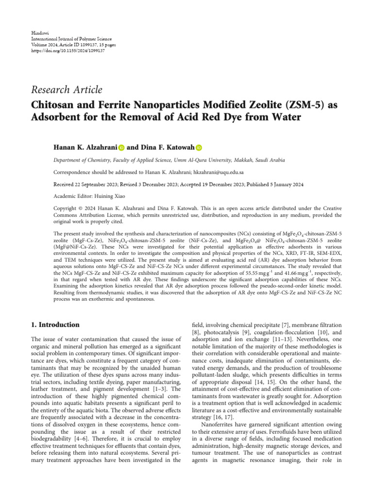 Chitosan and Ferrite Nanoparticles Modified Zeolit | PDF | Adsorption ...