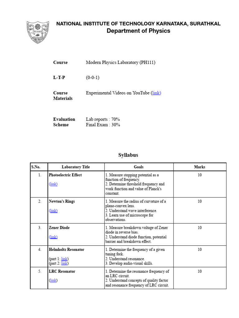 ph111 Lab Manual 2024 | PDF | Diffraction | Resonance