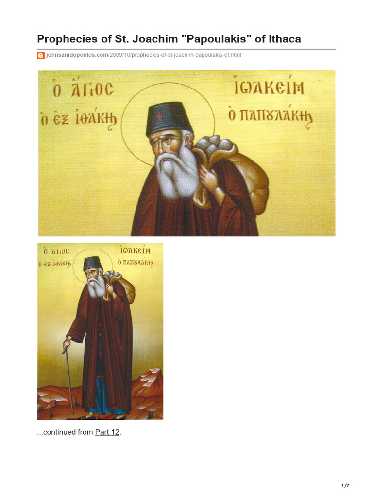 Prophecies of ST Joachim Papoulakis of Ithaca | PDF | Prophecy