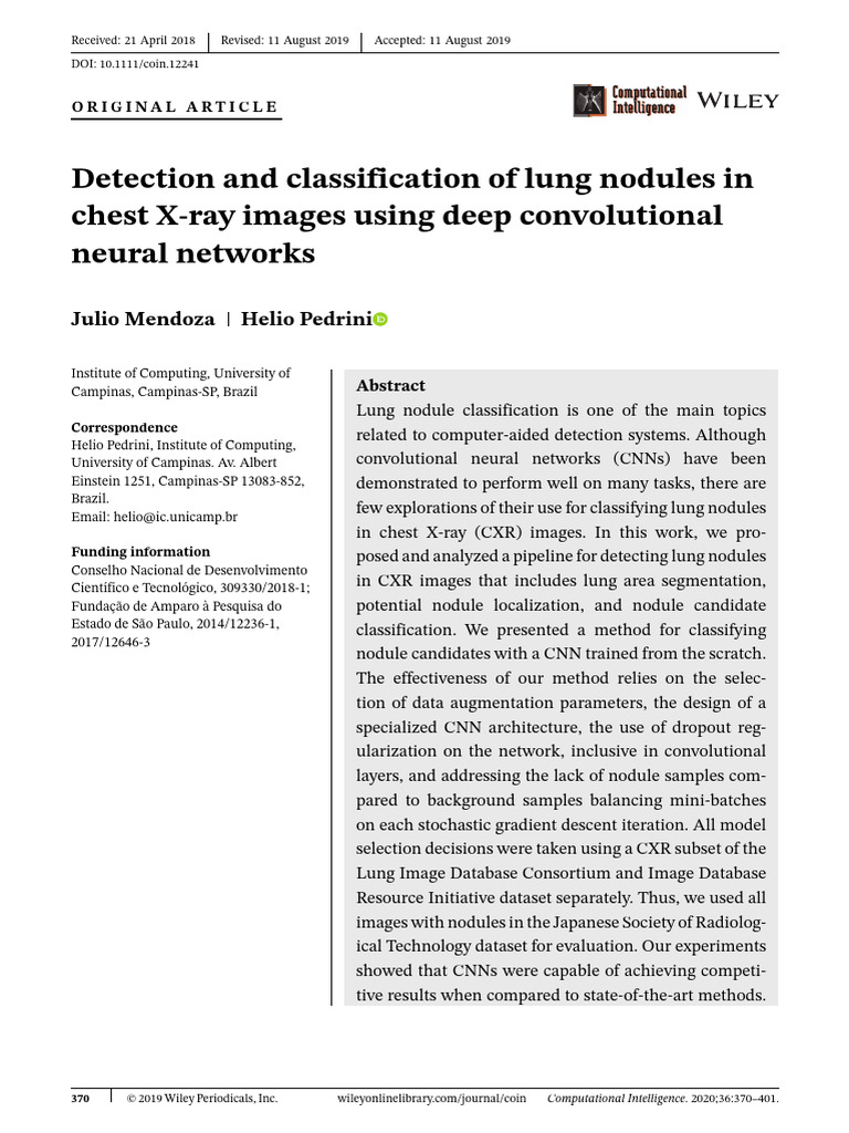Computational Intelligence - 2019 - Mendoza - Detection and Classification of Lung Nodules in ...