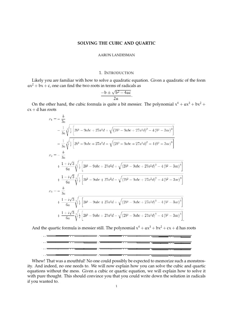 Solving The Cubic and Quartic | PDF | Quadratic Equation | Mathematical Objects