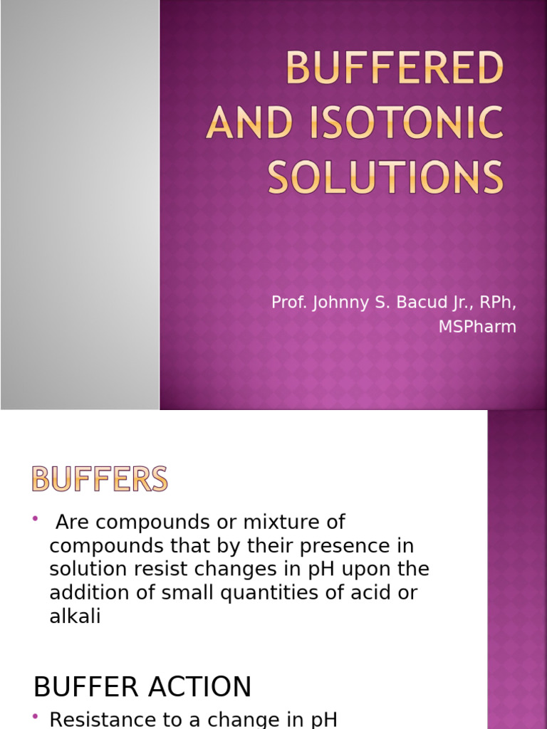 Buffered and Isotonic Solutions 1 | PDF | Buffer Solution | Ph