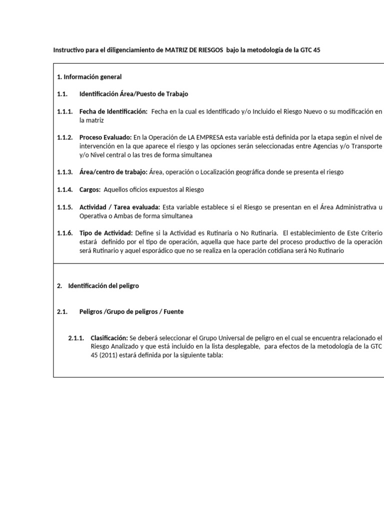 Instructivo para El Diligenciamiento de MATRIZ DE Peligros | PDF | Riesgo | Business