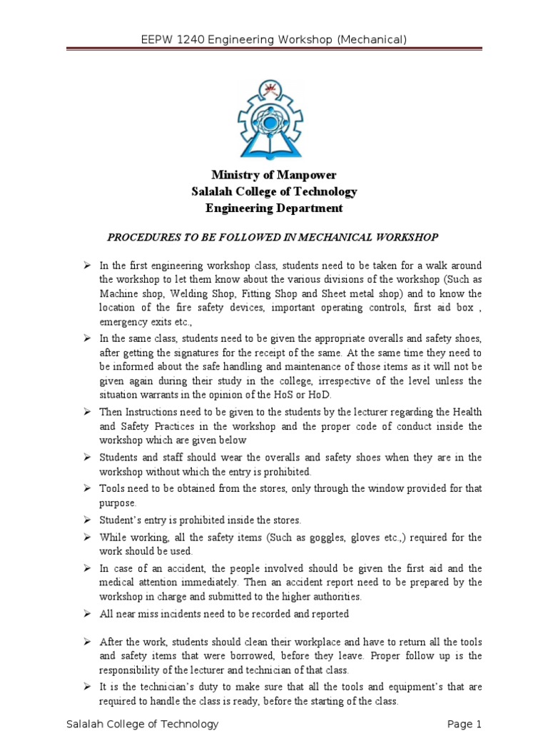 Guidelines and Procedures for Ensuring Health, Safety, and Productivity ...