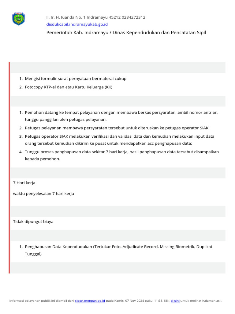 Unduh Standar Pelayanan - Pelayanan Penghapusan Data Kependudukan | PDF