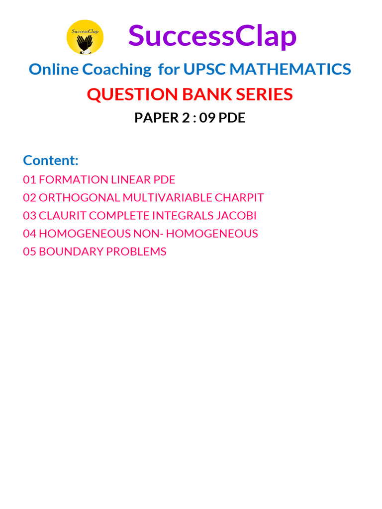 09 Questionbank Pde Successclap DJo0aV1RoQcG6ayk | PDF | Equations | Partial Differential Equation