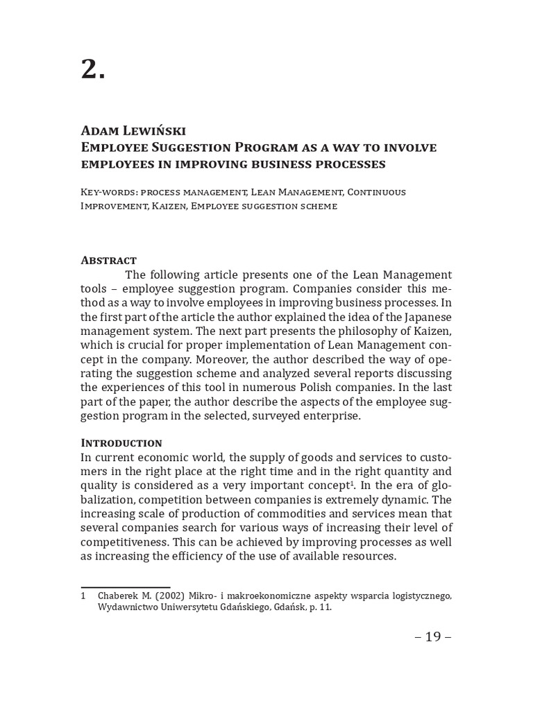 Employee Suggestion Program As A Way To Involve Employees in Improving ...