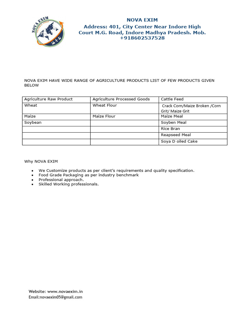 Nova Exim - Product List-1 | PDF