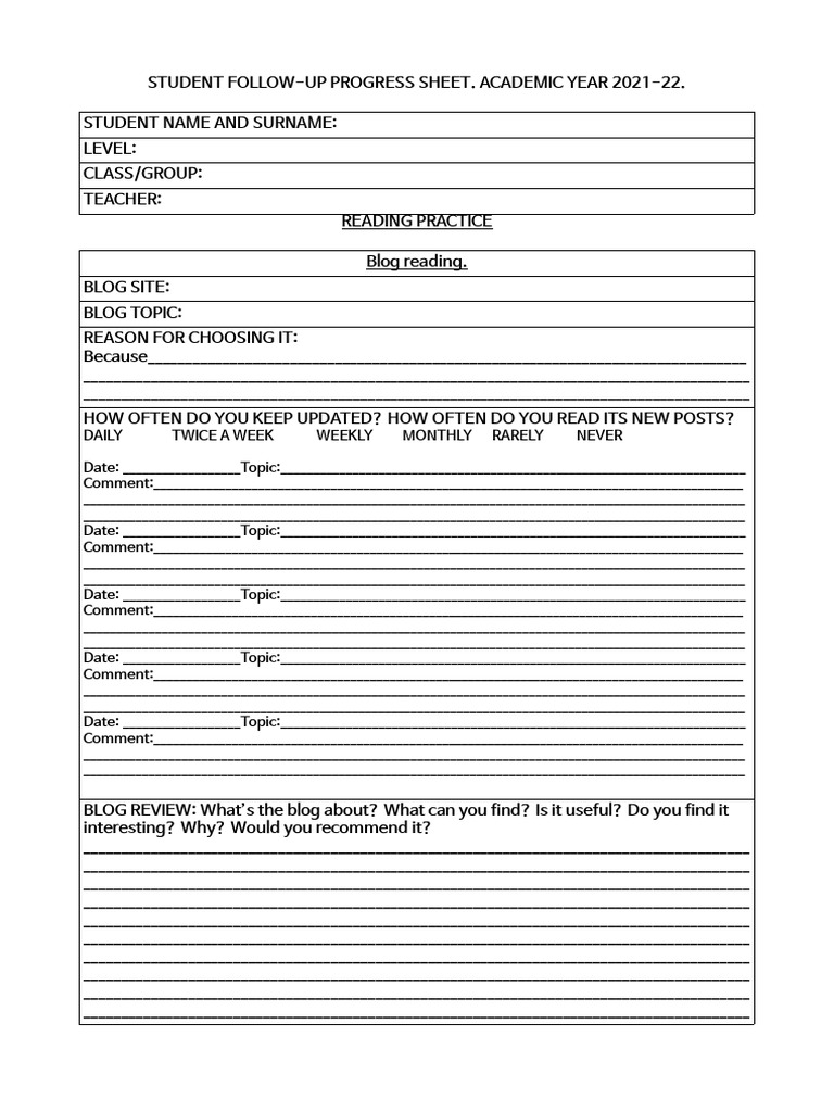 Student Follow-Up Progress Sheet | PDF | Podcast | Vocabulary