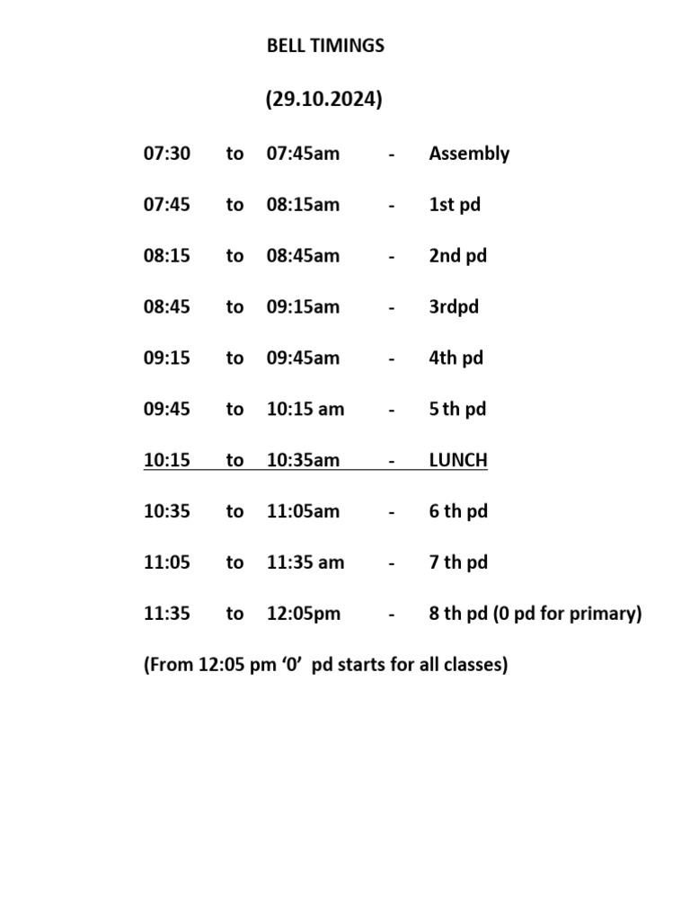 Bell Timings For 29.10.2024 | PDF