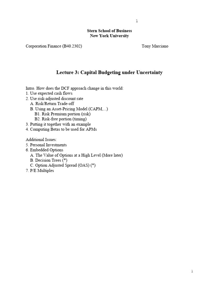 lecture 3 | PDF | Discounted Cash Flow | Capital Asset Pricing Model