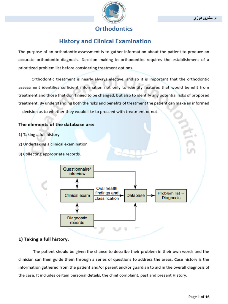 Lecture 1, History and Clinical Examination | PDF | Orthodontics ...