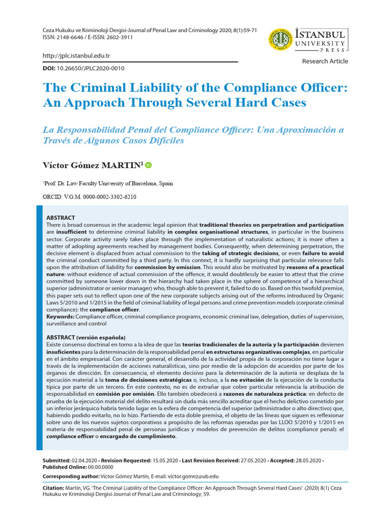 Criminal Liability of Compliance Officers | PDF | Crimes | Crime & Violence