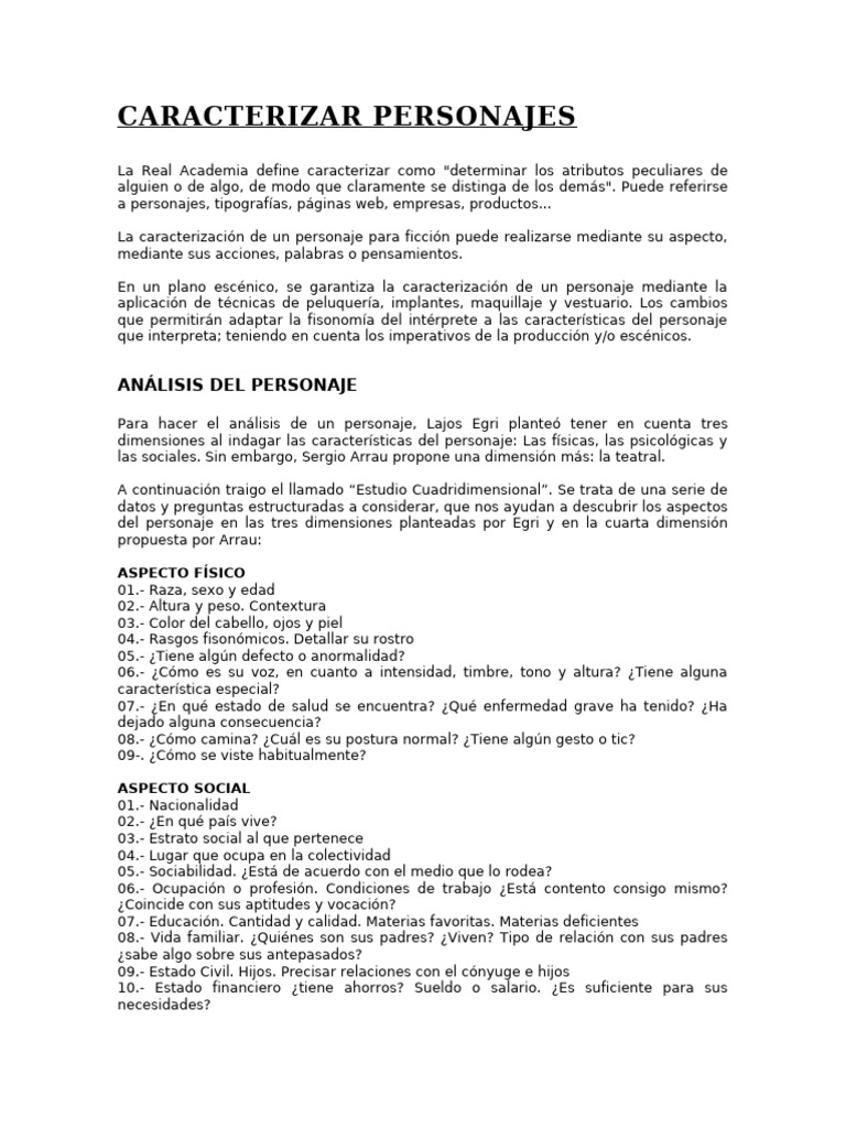 Caracterizar Personajes | PDF