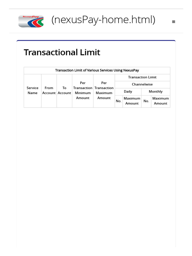 Nexus Pay Transaction Limits Overview | PDF | Banks | Private Sector