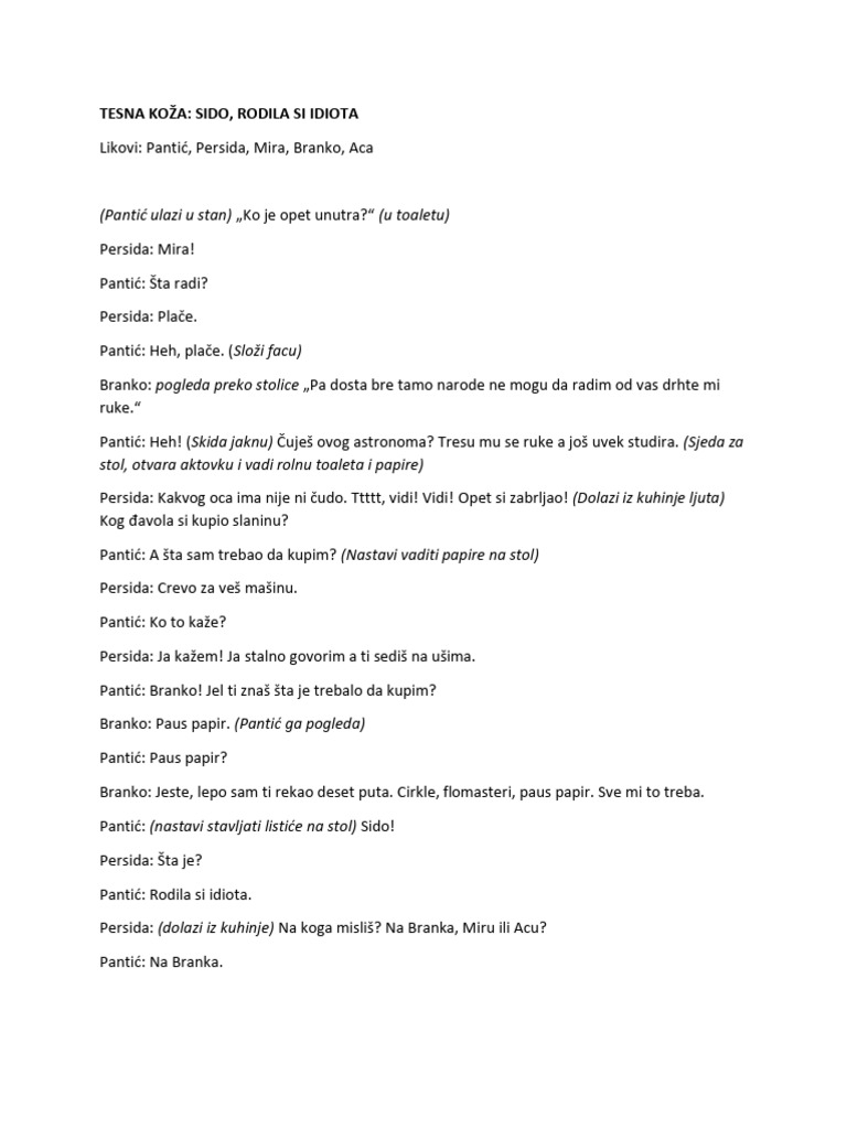 TESNA KOŽA Scenarij | PDF