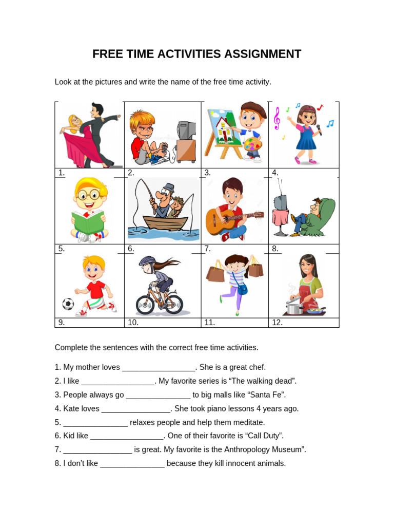 Free Time Activities Assignment | PDF