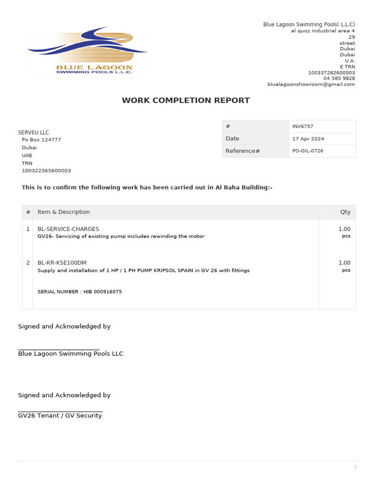 Work Completion Report Format | PDF