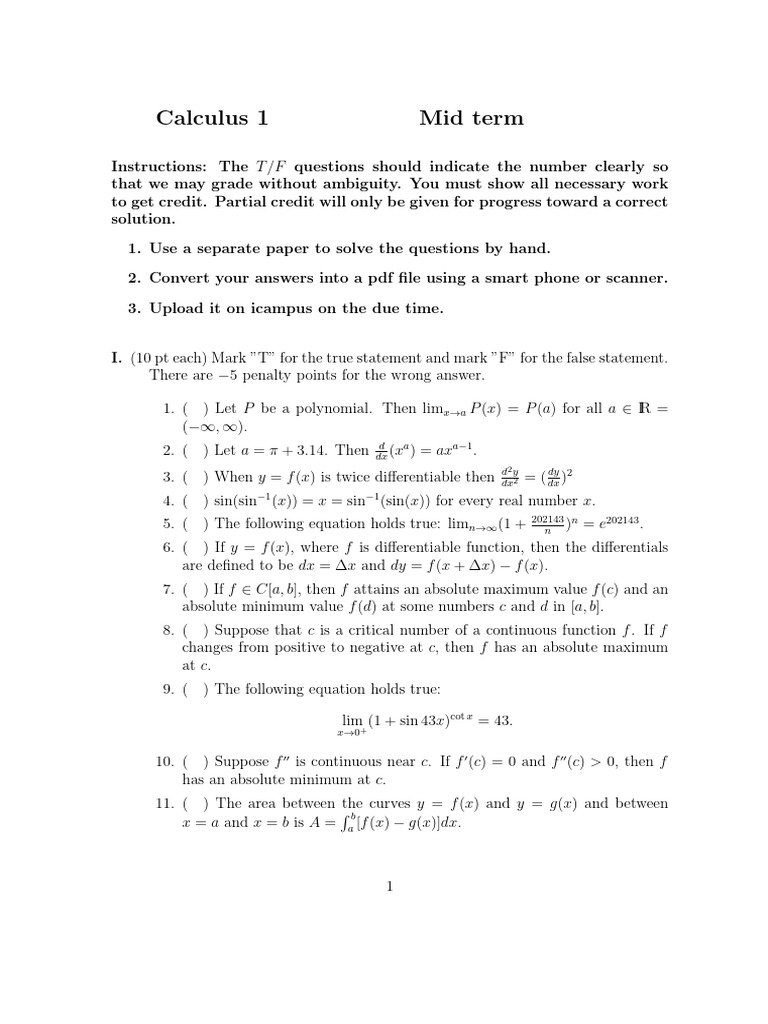 Calculus1 (21SpringMID43) 230302 004448 | PDF | Calculus | Mathematical Concepts