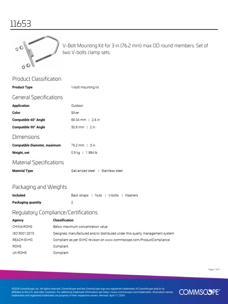 V-Bolt Mounting Kit Specifications | PDF