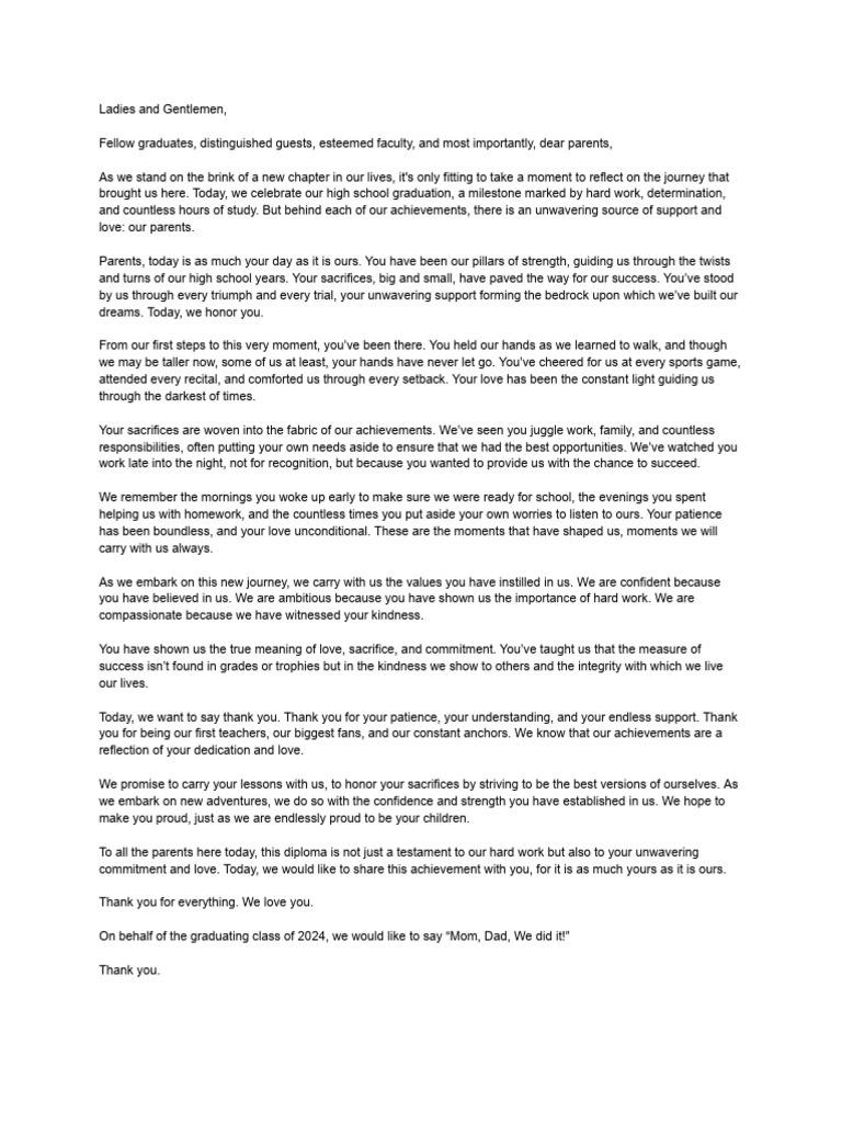 Tribute To Parents - Speech | PDF | Love