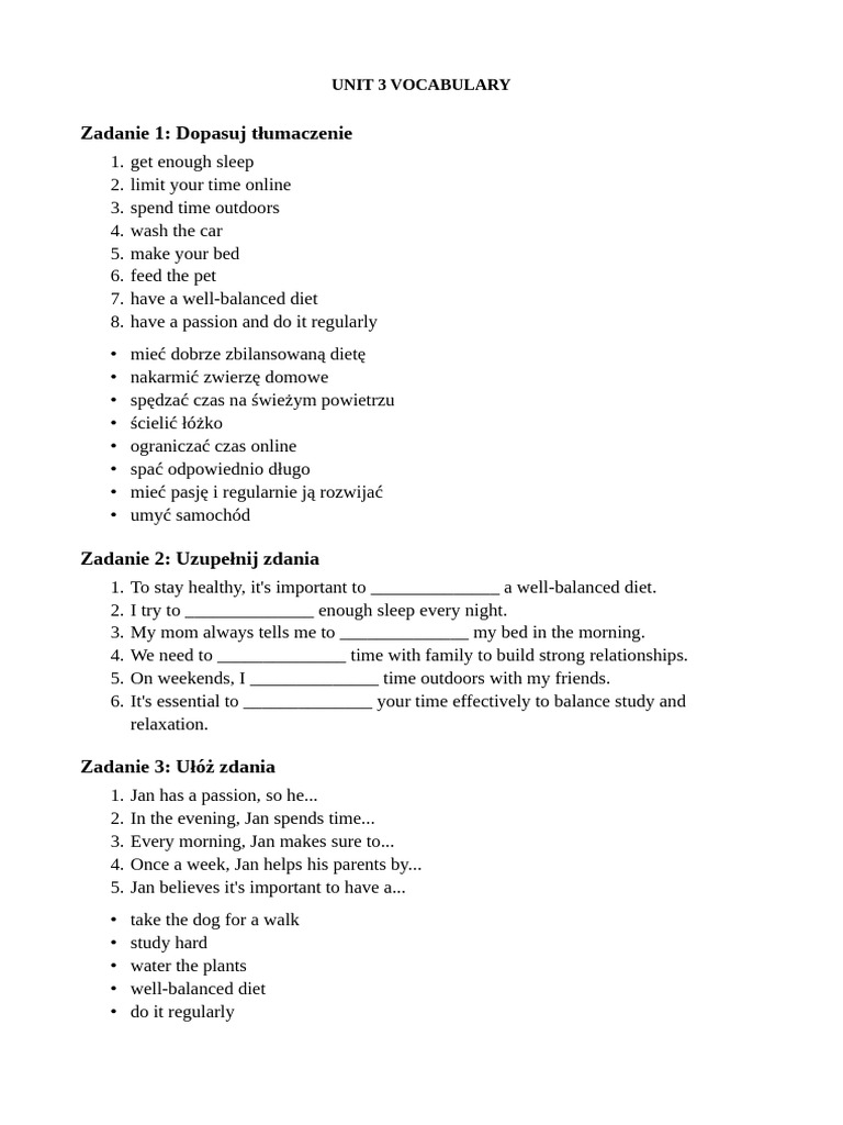 Polish-English Vocabulary Exercises | PDF