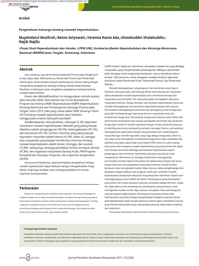 Musfiroh Et Al 2022 Family Knowledge of Population Issues - En.id | PDF