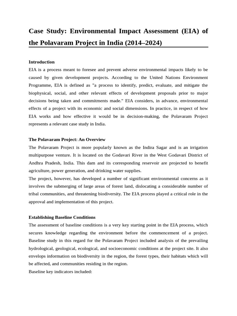 Case Study: Environmental Impact Assessment (EIA) of The Polavaram Project in India (2014-2024 ...