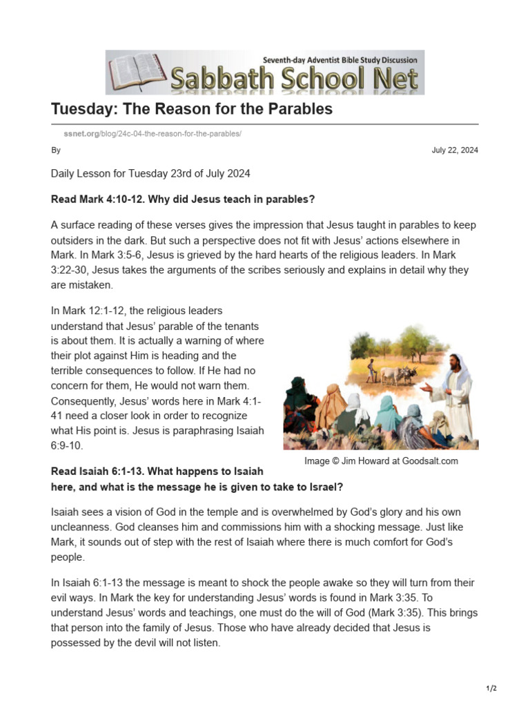 Reason For The Parables | PDF | Gospel Of Mark | Jesus