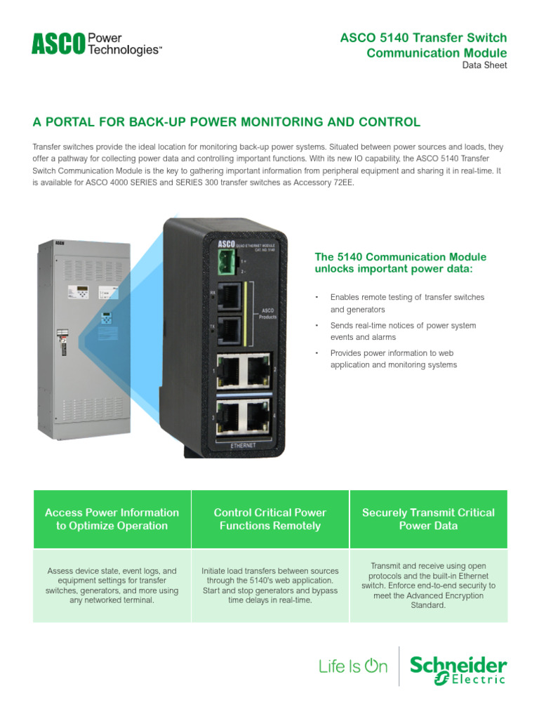 ASCO 5140 Transfer Switch Communication Module | PDF | Network Switch ...