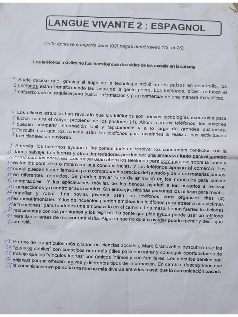 Devoir LV2 Espagnol 1iere A | PDF