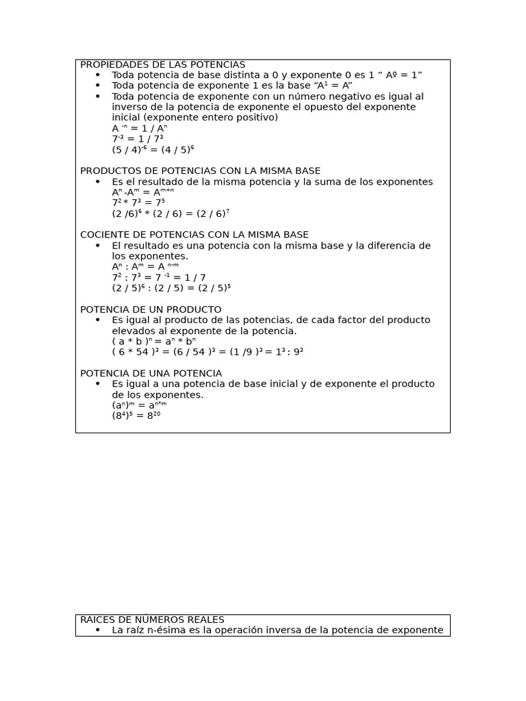 Propiedades y Operaciones con Potencias y Radicales | PDF | Exponenciación | Álgebra abstracta