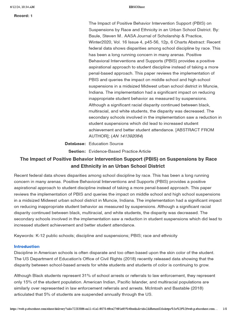 The Impact of Positive Behavior Intervention Support (PBIS) On ...