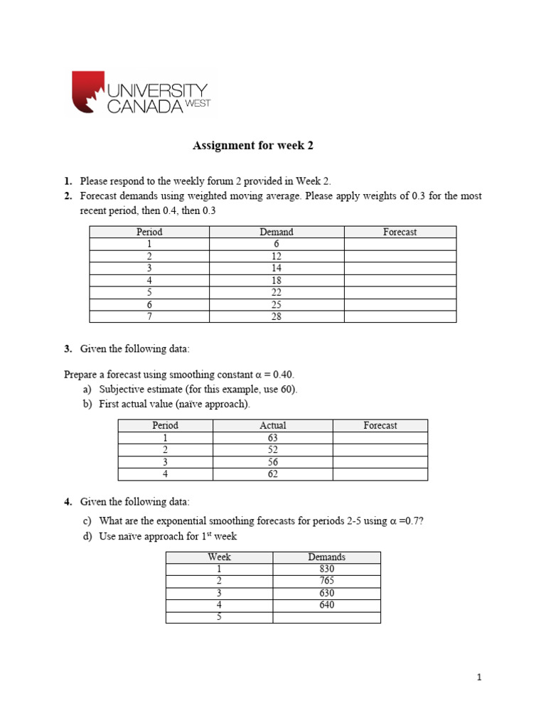 Assignments For Week 2-Revised Version | PDF | Forecasting | Errors And Residuals