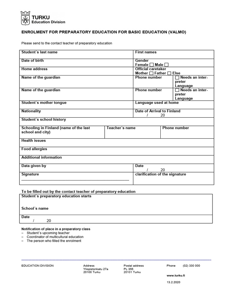 Valmo Oppilasilmoitus English-1 | PDF