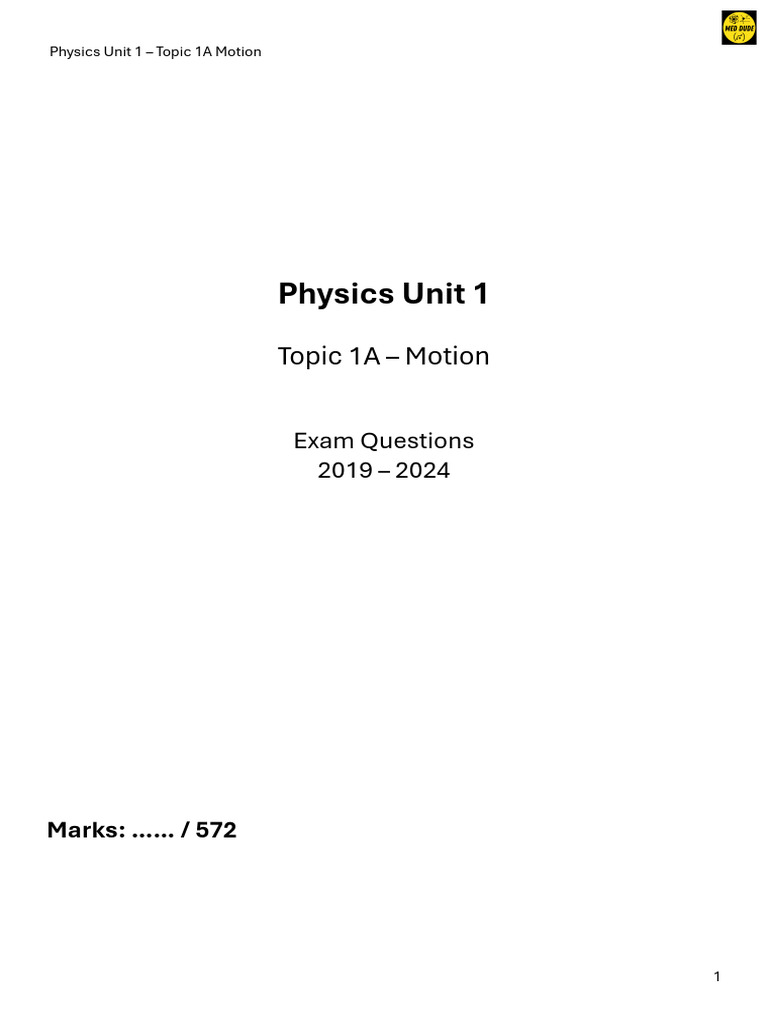 Motion Exam Questions 2019-2024 | PDF | Physics | Physical Sciences
