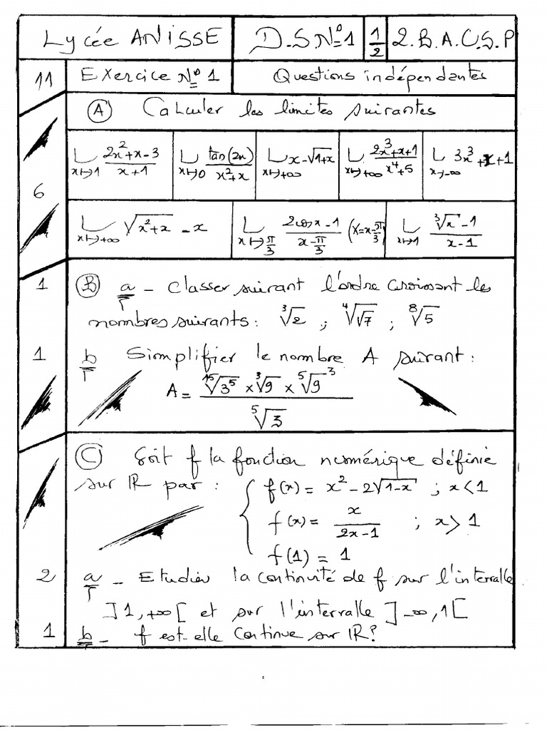 Devoir N1 Semestre 1 Maths 2eme Bac Sciences PC PDF Modele 5 | PDF