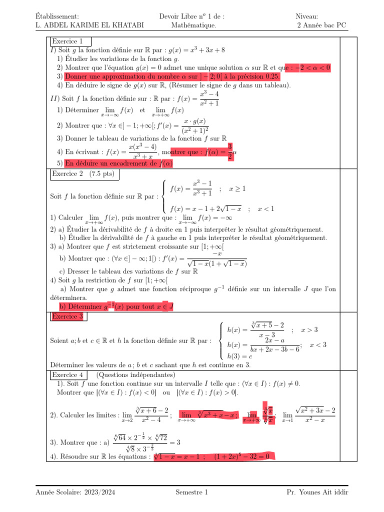 Devoir de Mathématiques Bac PC 2023 | PDF | Objets mathématiques ...