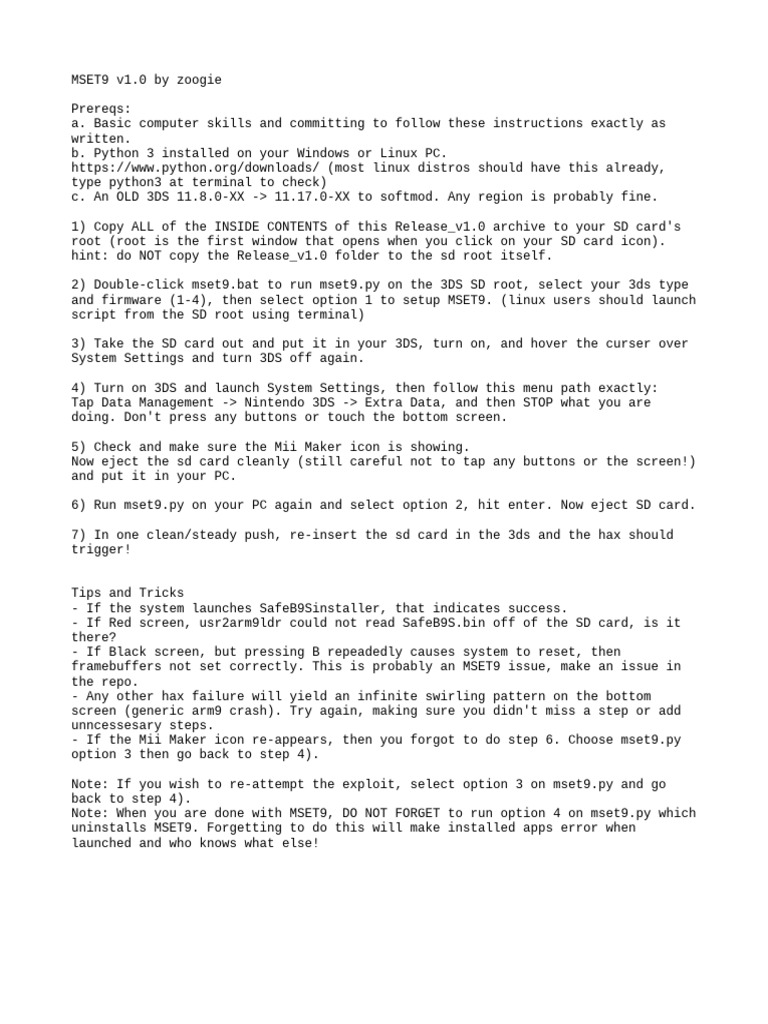 MSET9 Softmod Guide for 3DS | PDF