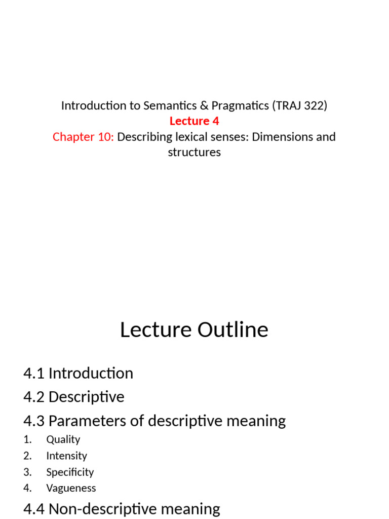 Lecture 4 Describing Lexical Senses Dimensions and Structures | PDF ...