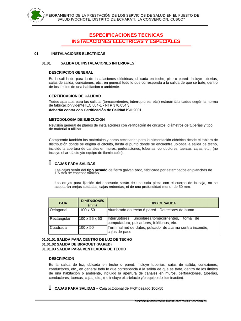 Especificaciones Tecnicas Electricas y Especiales | PDF | Enchufes y tomas de corriente alterna ...