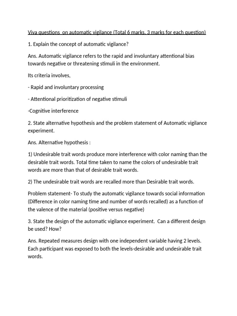 Viva Questions On Automatic Vigilance and RSS OHQ Dec 2023 | PDF ...