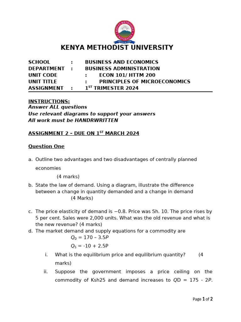 Eccon 101 - Assign 2 Trim 2024 - Revised | PDF