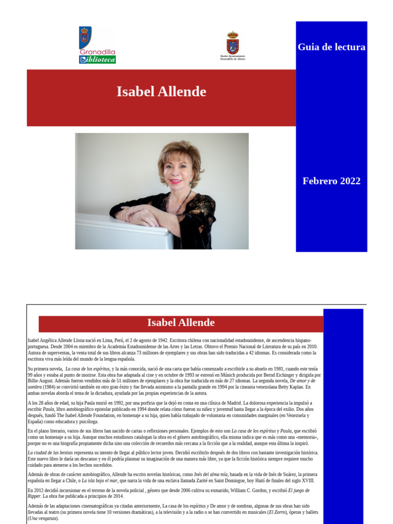 Isabel Allende: Vida y Obras Literarias | PDF | Clásicos