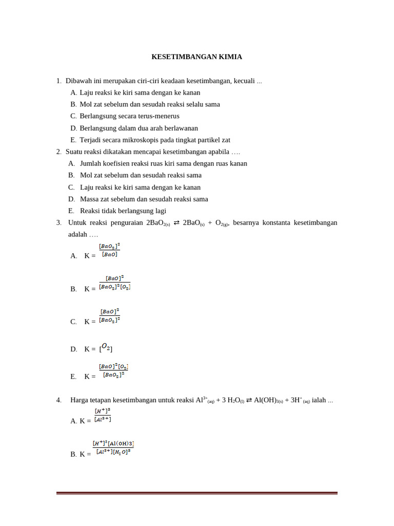 Soal Kesetimbangan Kimia Kumer | PDF