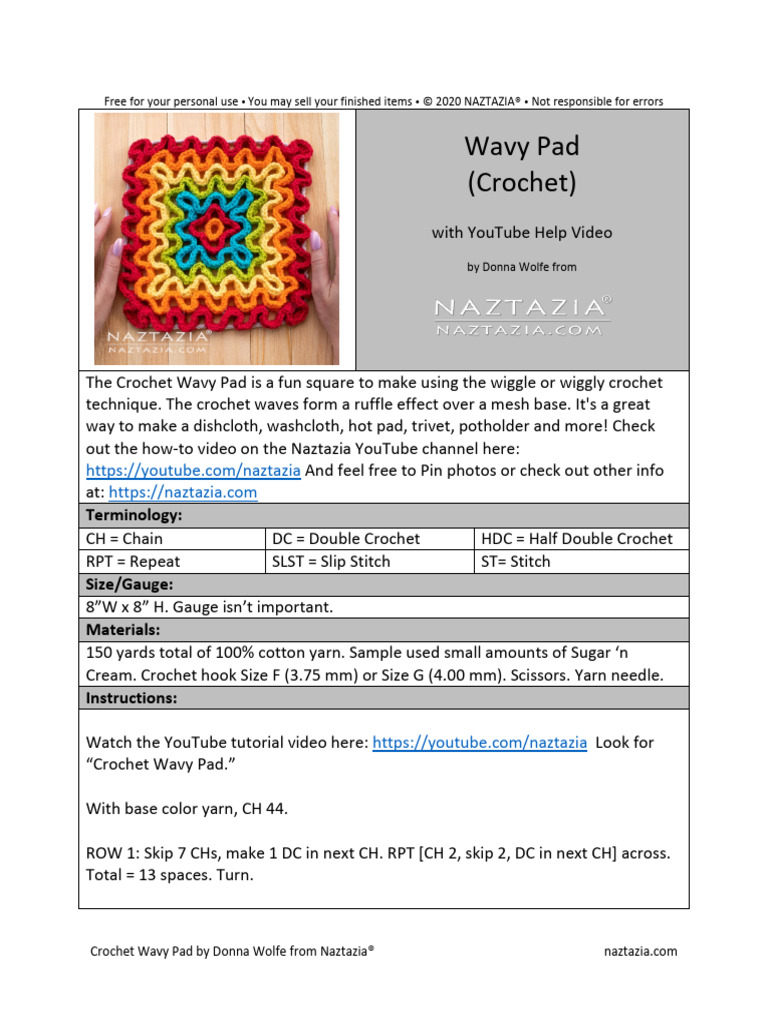 Crochet Wavy Pad Pattern | PDF | Crochet | Woven Fabrics
