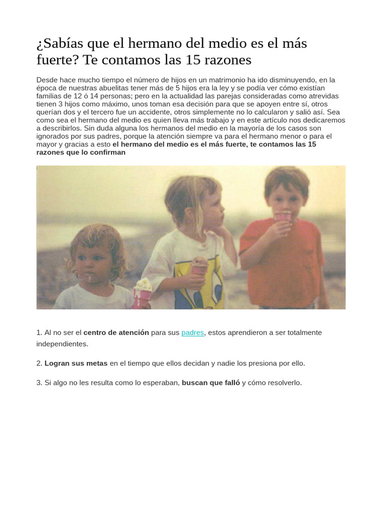 Sabías Que El Hermano Del Medio Es El Más Fuerte | PDF | Salud y bienestar